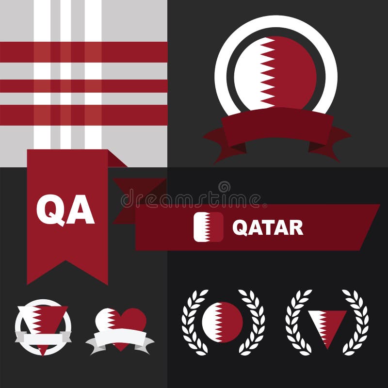 Set of Qatar Flag Emblem and Plaid Pattern Stock Vector - Illustration ...