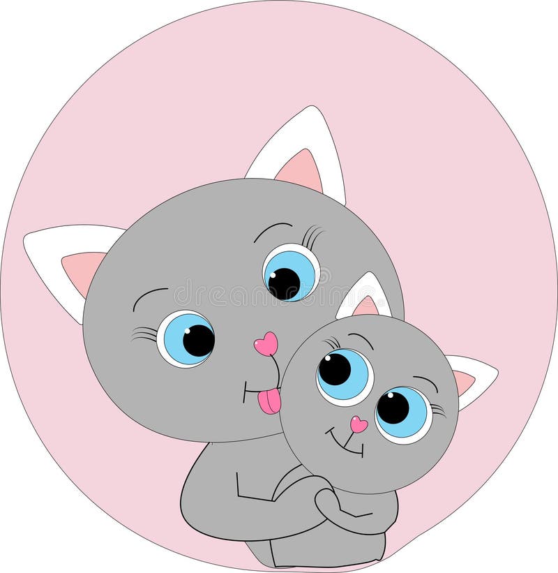 Mama Cat and Kitten. Cat Hugs Kitten Stock Illustration - Illustration ...