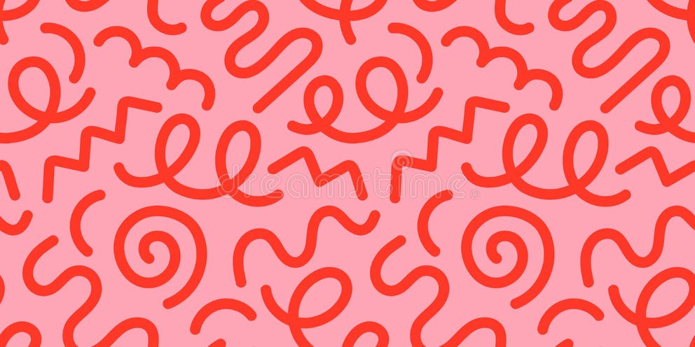 Fun Red Line Doodle Seamless Pattern Stock Vector - Illustration of ...