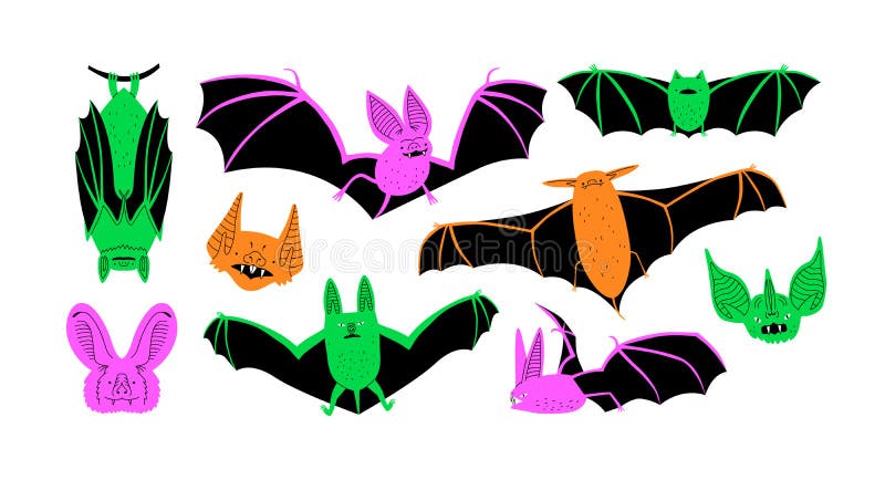 Colorful Bat Animal Cartoon Illustration Set Stock Vector ...