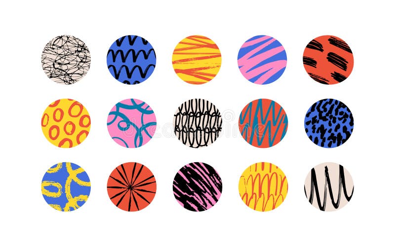 Set of Colorful Circle Symbol with Hand Drawn Texture Stock Vector ...