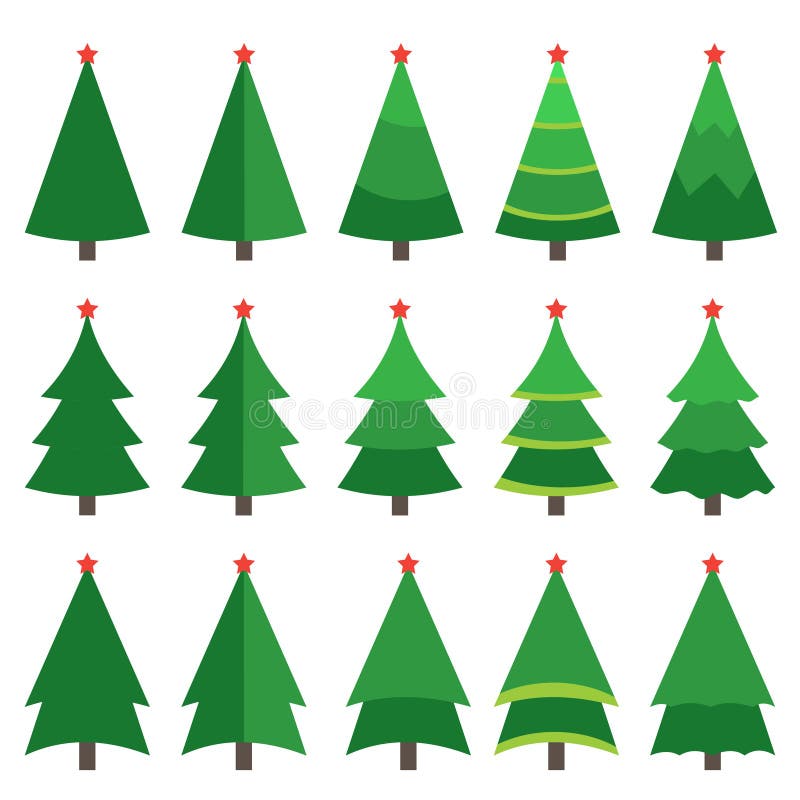 Set of Green Christmas Trees Stock Illustration - Illustration of ...