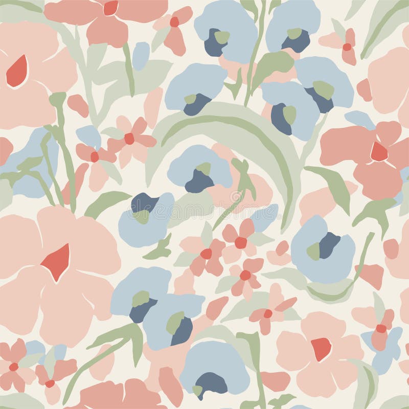 Vector Hand Drawing Flower Illustration Seamless Repeat Pattern Stock ...