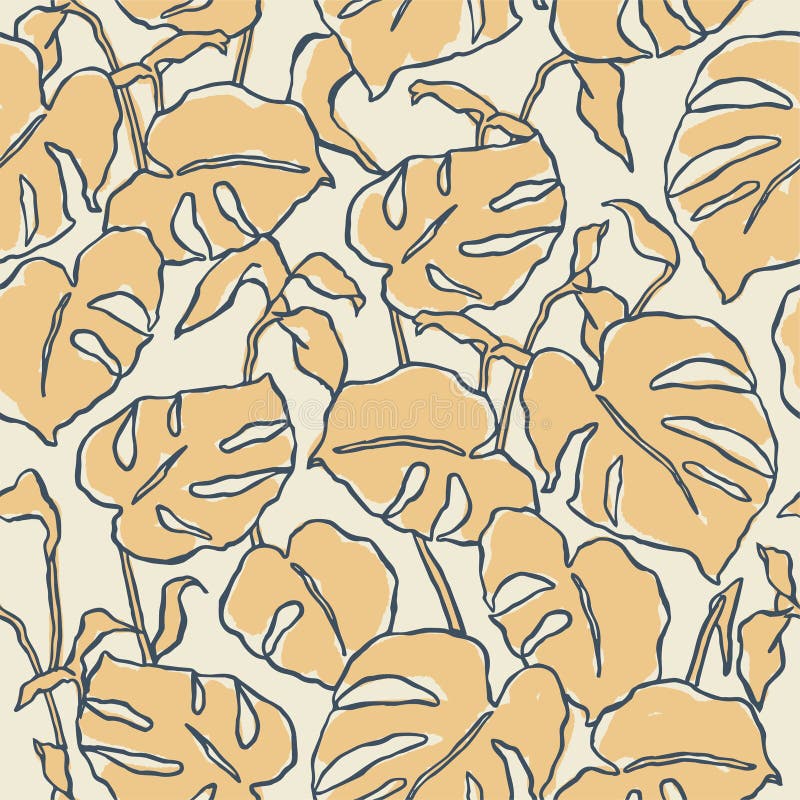 Vector Monstera Botanical Hand Drawing Illustration Seamless Repeat ...