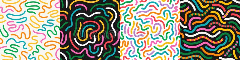 Colorful Line Doodle Seamless Pattern Set Stock Illustration ...