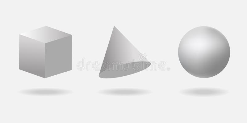 Geometric 3d Shapes of Sphere, Cone and Cube. Stock Illustration ...