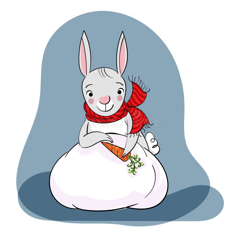 Cute Rabbit with a Scarf in the Snow Stock Illustration - Illustration ...