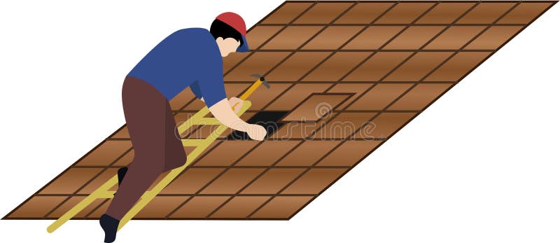 Roof Repair Vector Graphic Illustration, Rooftop Worker Over the Roof ...