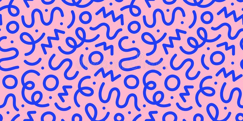 Fun Pink Line Doodle Seamless Pattern Stock Vector - Illustration of ...