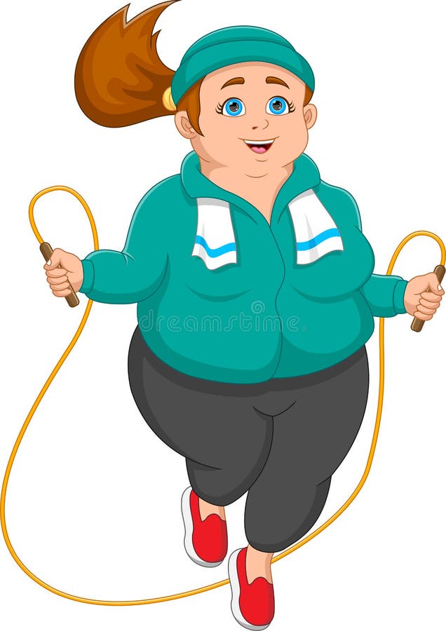 Happy Fat Woman Exercising Jump Rope Cartoon Stock Vector ...