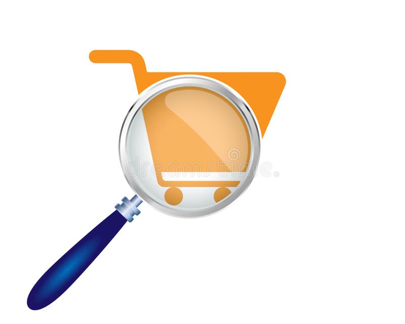 Trolley Shopping Cart Focused with Magnifying Glass Vector Editorial ...