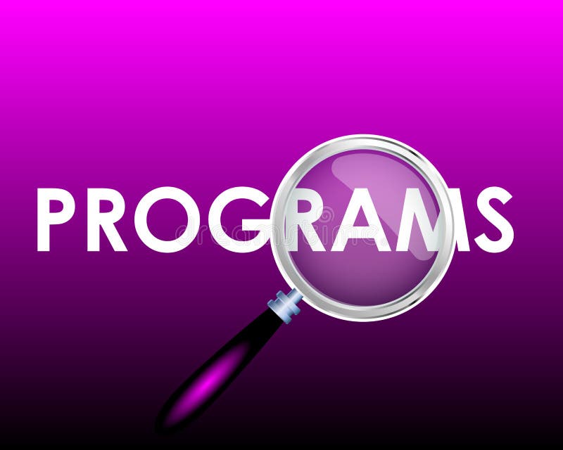 Programs Text Focused with Magnifying Glass Vector Stock Illustration ...