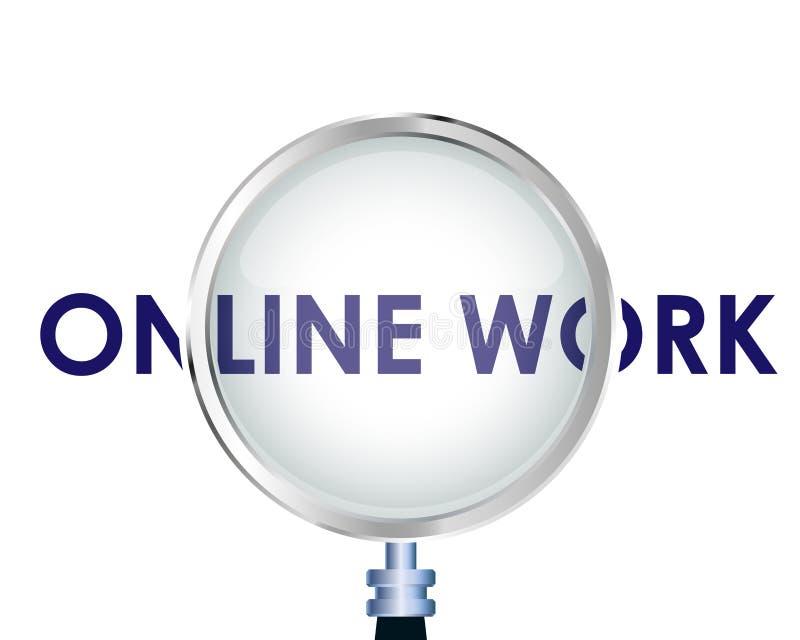Online Work Text Focused with Magnifying Glass Vector Stock ...