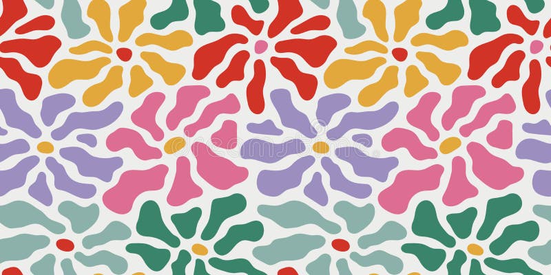 Colorful Vintage Flower Art Seamless Pattern Illustration Stock Vector ...