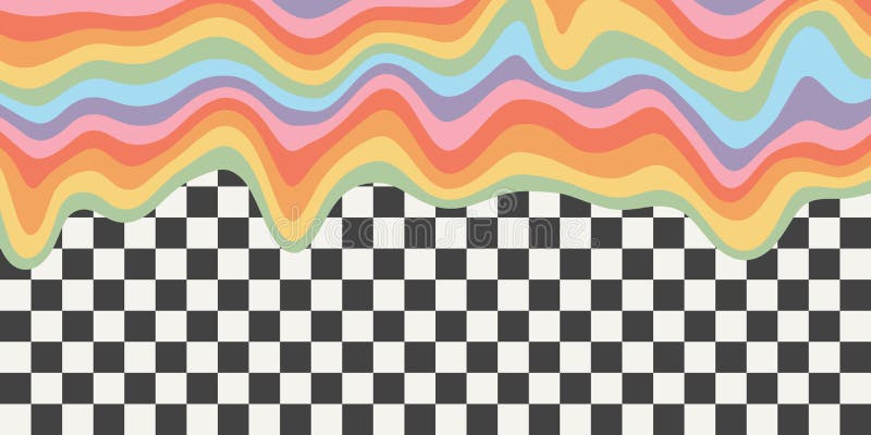 Retro Rainbow Dripping on Black and White Checkered Background Stock ...