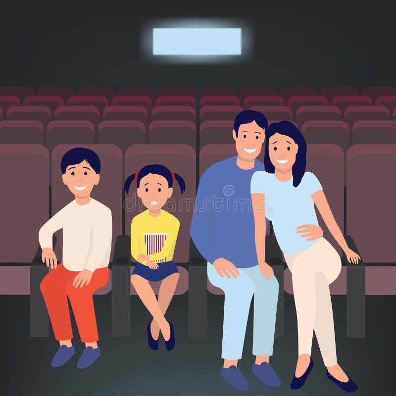 Happy Family in the Cinema Watching a Movie. Stock Vector ...