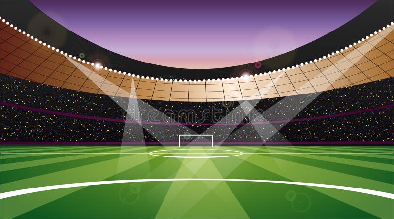 Soccer Field Background Scene with Lights. Vector Illustration Stock ...