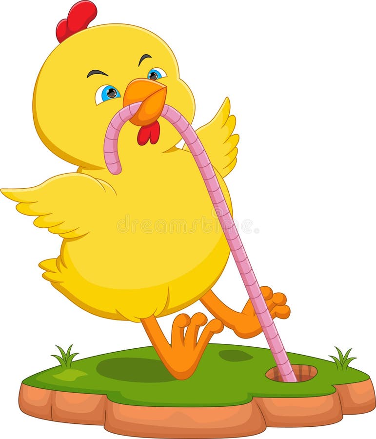 Little Chicken Eating Worm Cartoon Stock Vector - Illustration of funny ...