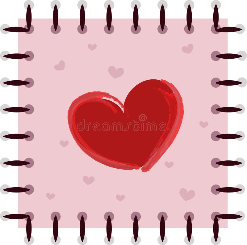 Big Watercolour Heart on the Pink Patch with Stiches Stock Vector ...
