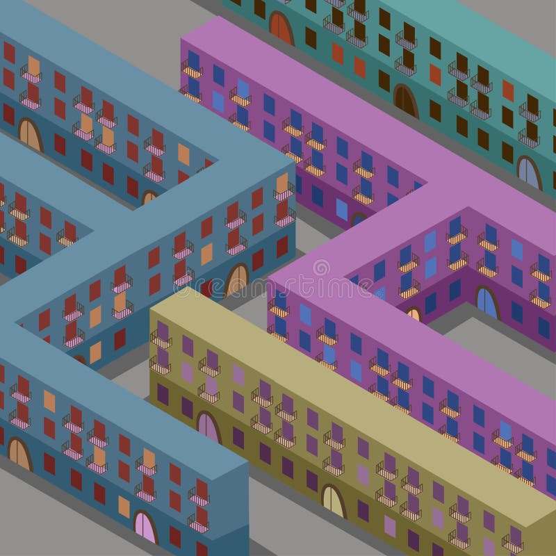 Cartoon Isometric Colourful Illustration of Some City District with Few ...