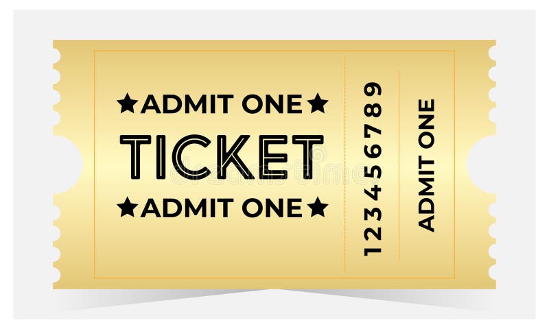 Golden Ticket Admit One Vector Illustration Simple Design. Symbol ...