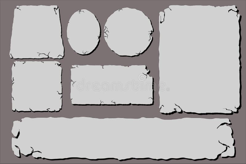 Set of Simple Stone Tablet, Rock Banner with Cracked Elements in ...