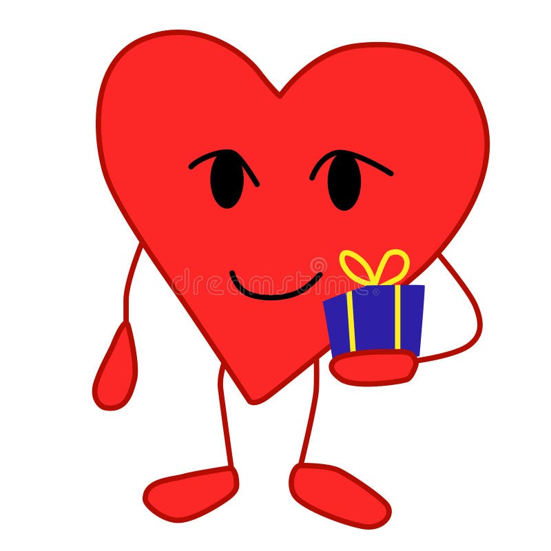 Red Heart Character Stands and Gives Gift Stock Vector - Illustration ...