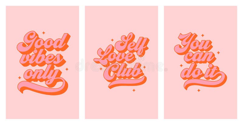 Set of Vintage Motivational Typography Quote in 70s Art Style Stock ...