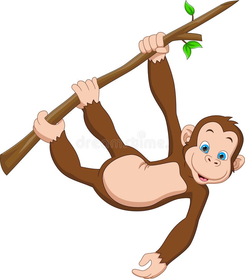 Cartoon Monkey Hanging on Tree Stock Vector - Illustration of jungle ...