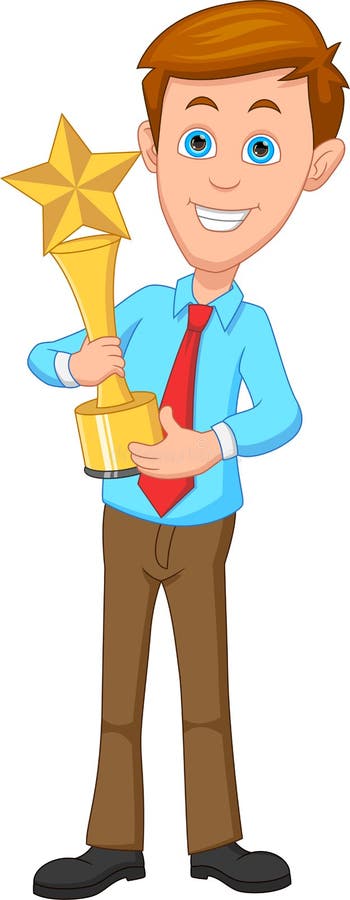 Cartoon Best Employee with Trophy Stock Vector - Illustration of ...