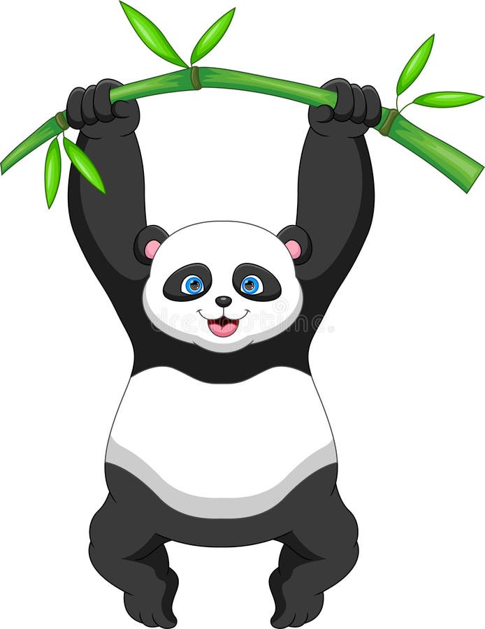 Cute Panda Cartoon Hanging on a Bamboo Tree Stock Vector - Illustration ...