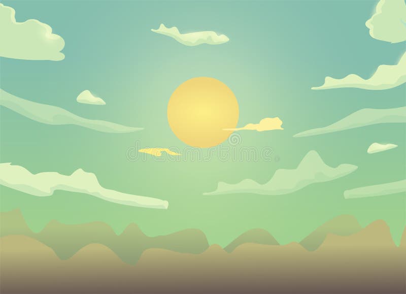 Evening Cartoon Sky with Clouds, Sun, Sunlight Vector Background Design ...