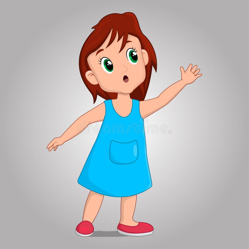 Cute Little Girl Thinking Pose, 2d Cartoon Character Vector Stock ...