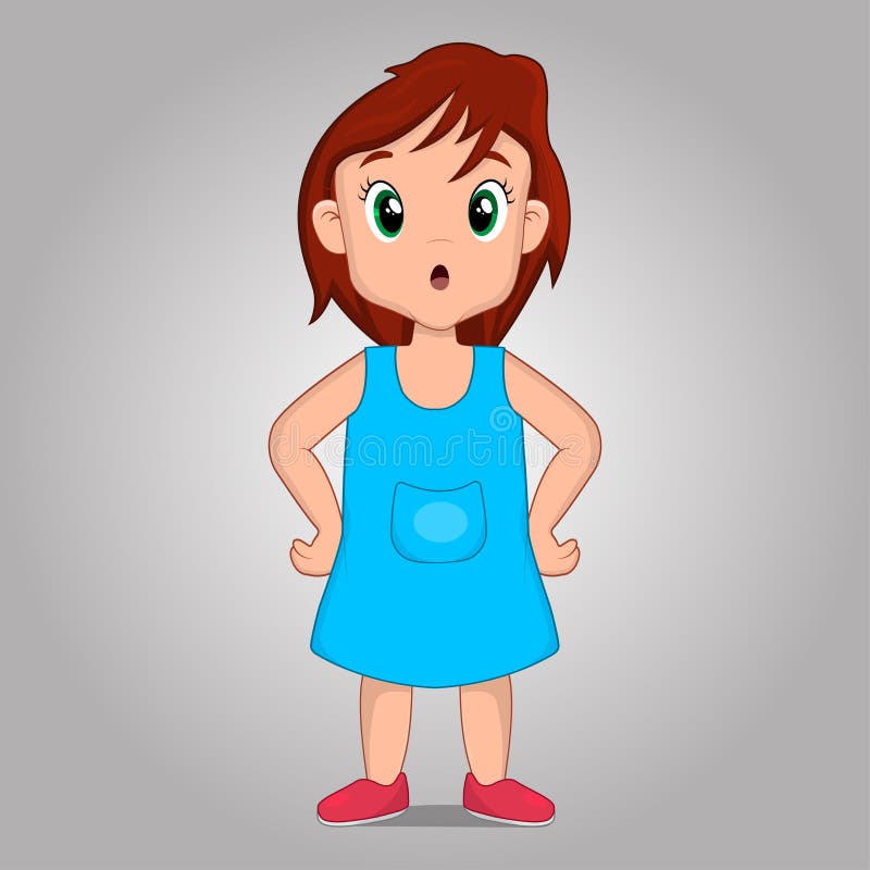 Cute Little Girl Thinking Pose, 2d Cartoon Character Vector Stock Vector - Illustration of ...