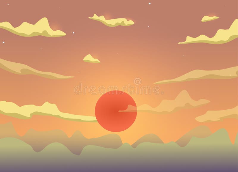 Cartoon Evening Background Big Ocean and Landscape Area with Mountains ...