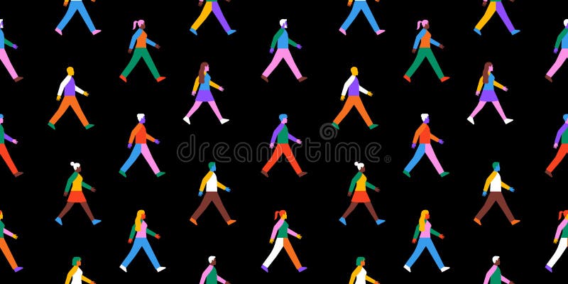 Diverse Colorful People Group Walking Together Seamless Pattern ...