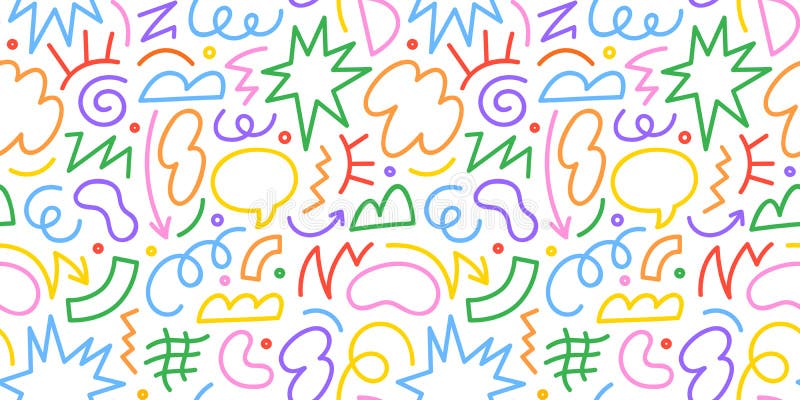 Fun Colorful Line Doodle Seamless Pattern Stock Vector - Illustration ...