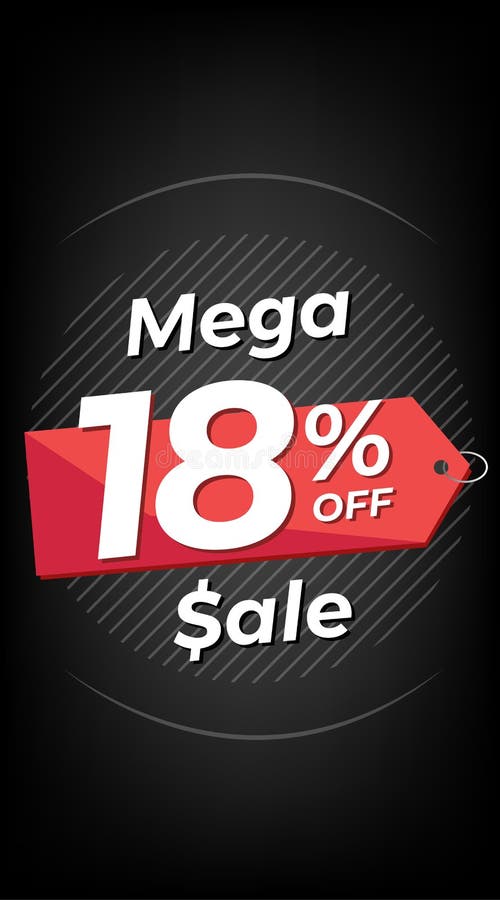 18 Percent Off. Black Discount Banner with Eighteen Percent Stock ...