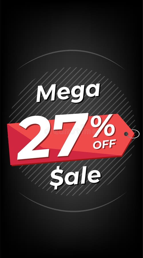 27 Percent Off. Black Discount Banner with Twenty-seven Percent Stock ...