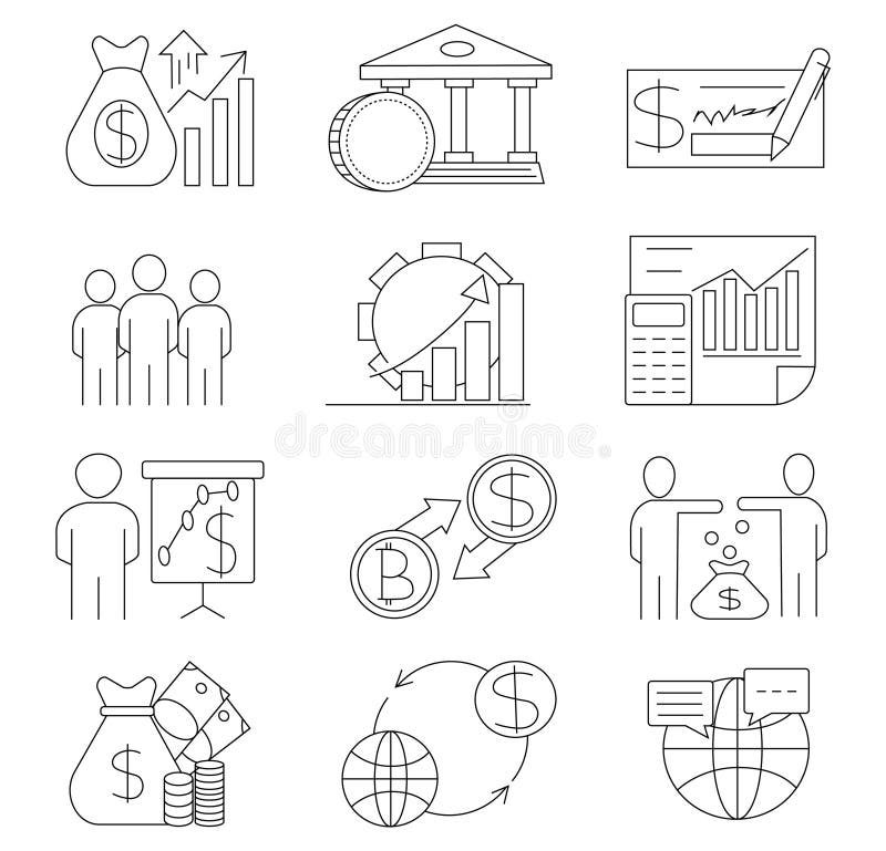 Business and Finance Icons Set. Outline Illustration of 16 Business and ...