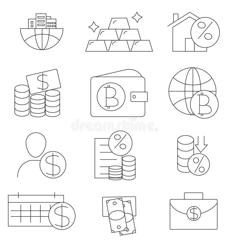 Money Icons Set. Outline Illustration of 9 Money Icons for Web Stock ...