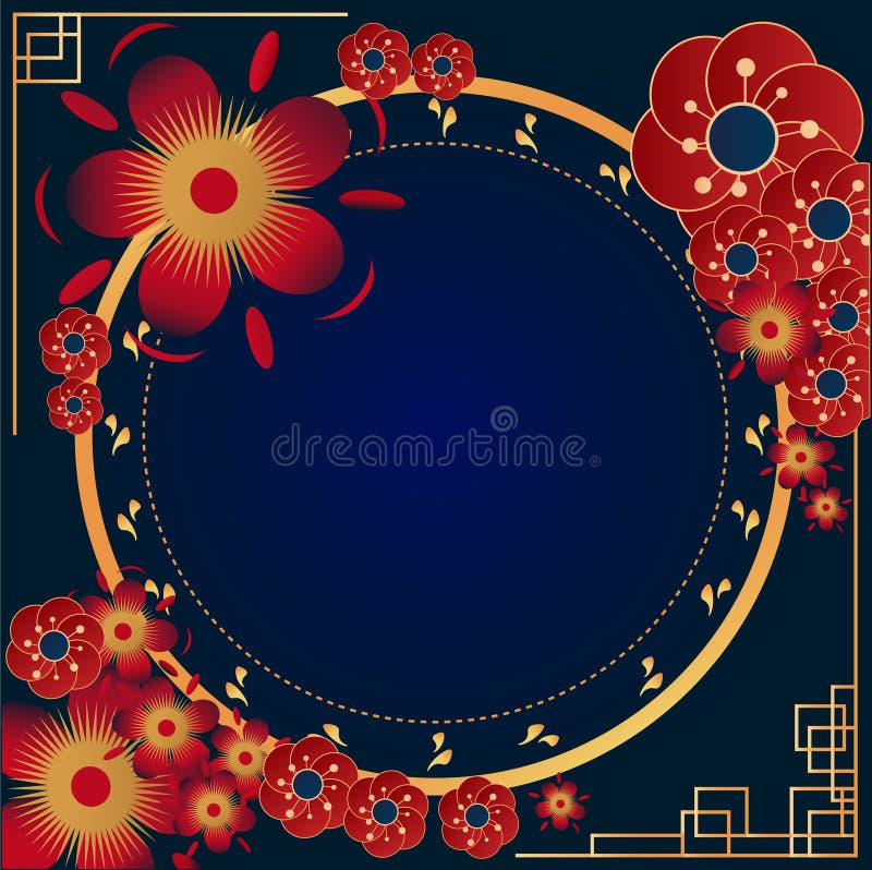 Frame with Red Flowers on Dark Blue Background. Vector Illustration.Web ...