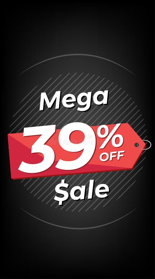 39 Percent Off. Black Discount Banner with Thirty-nine Percent Stock ...
