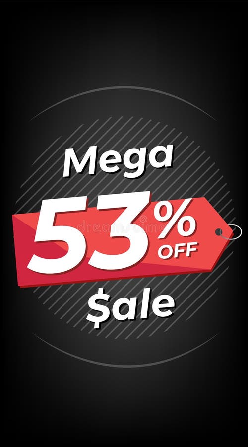 53 Percent Off. Black Discount Banner with Fifty-three Percent Stock ...