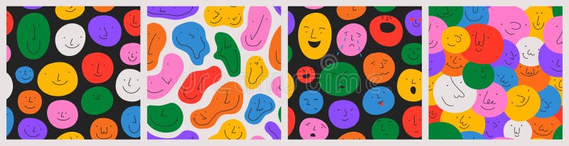 Diverse Colorful People Crowd Seamless Pattern Illustration Set Stock ...