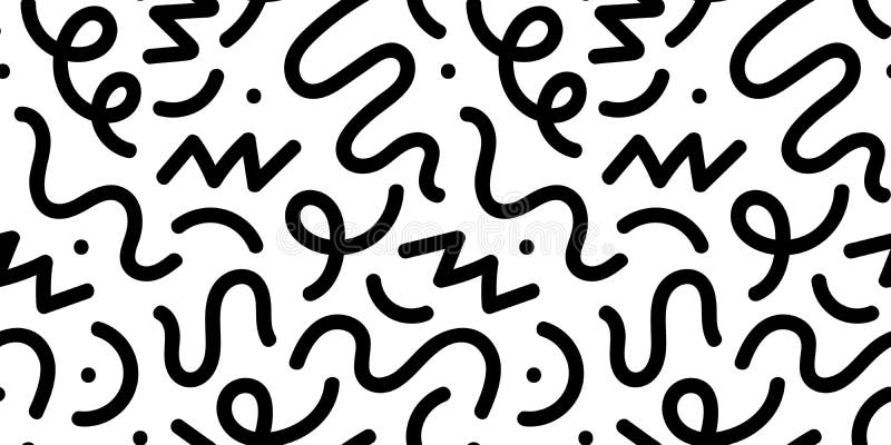 Fun Black and White Abstract Line Doodle Seamless Pattern Stock Vector ...