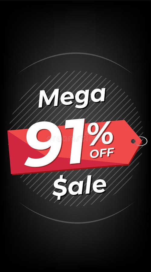 91 Percent Off. Black Discount Banner with Ninety-one Percent Stock ...