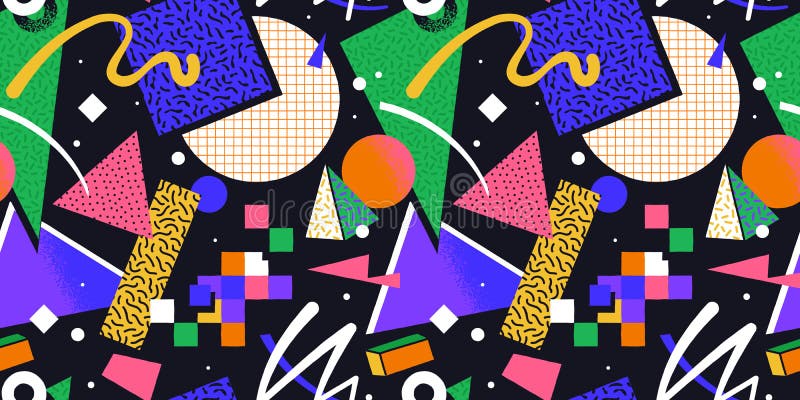 Colorful 90s Style Geometric Shape Seamless Pattern Stock Vector ...