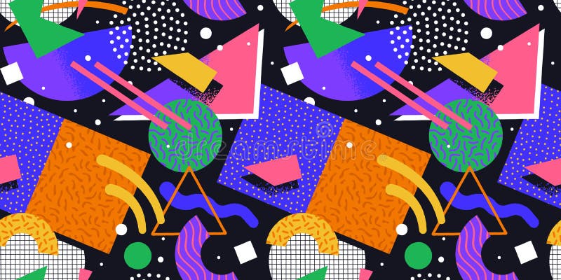 Colorful 90s Style Geometric Shape Seamless Pattern Stock Vector ...