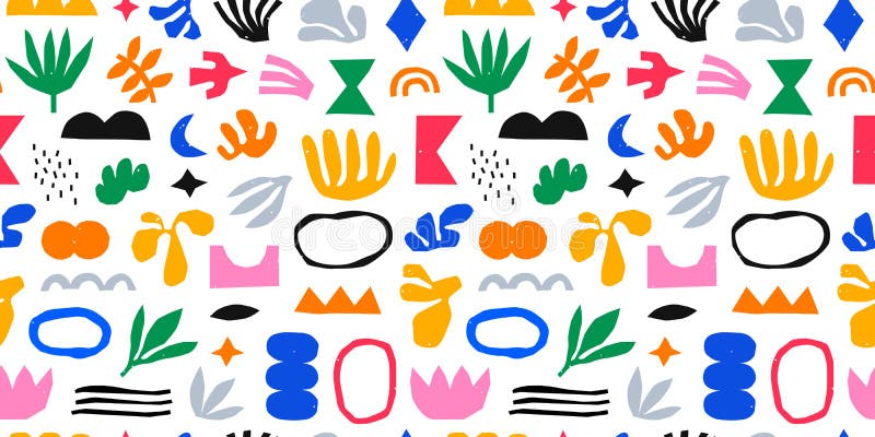 Abstract Organic Shape Art Seamless Pattern with Colorful Doodles Stock ...